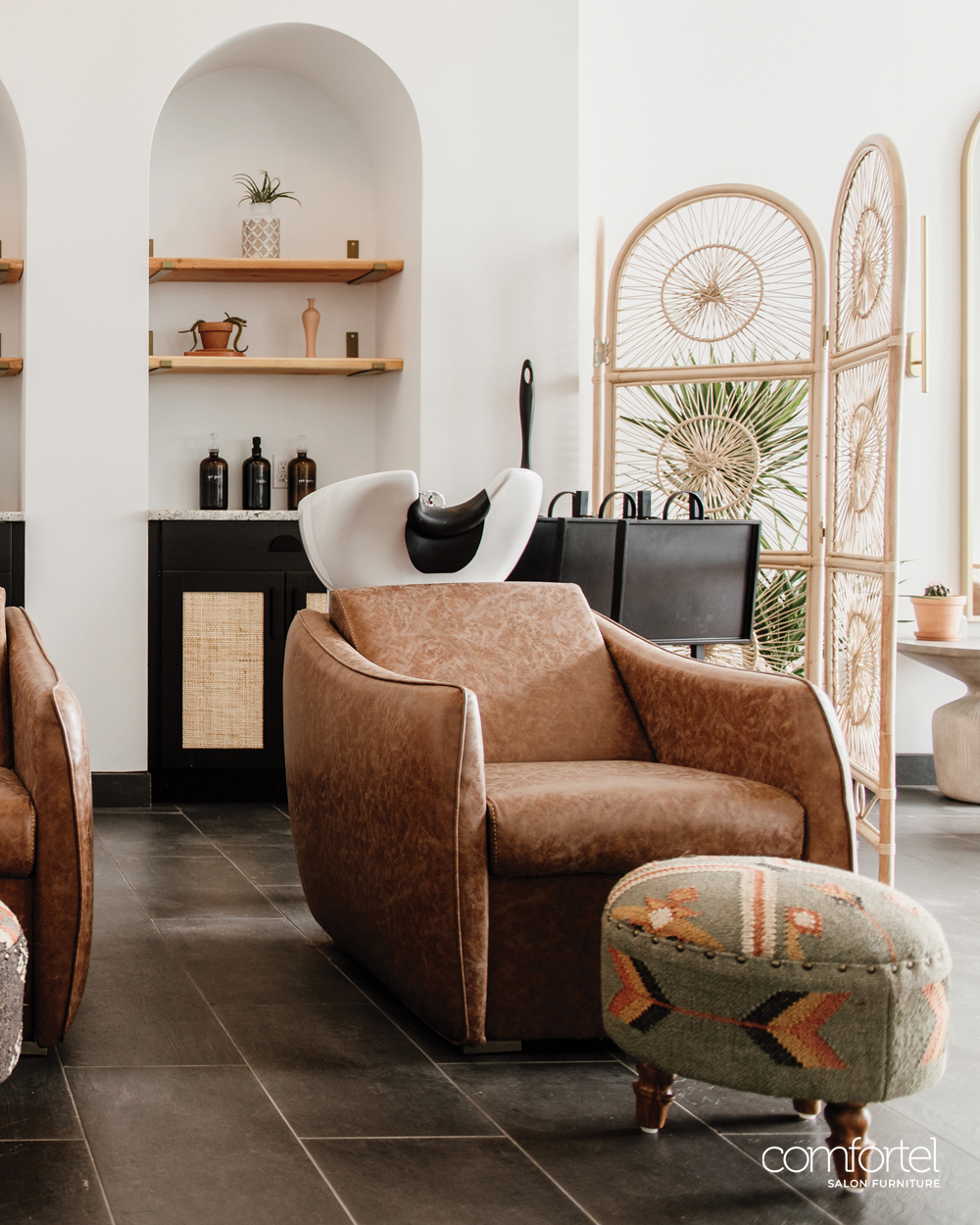 Salon Interior Design Inspo | Refined Boho Salon Furniture - Comfortel